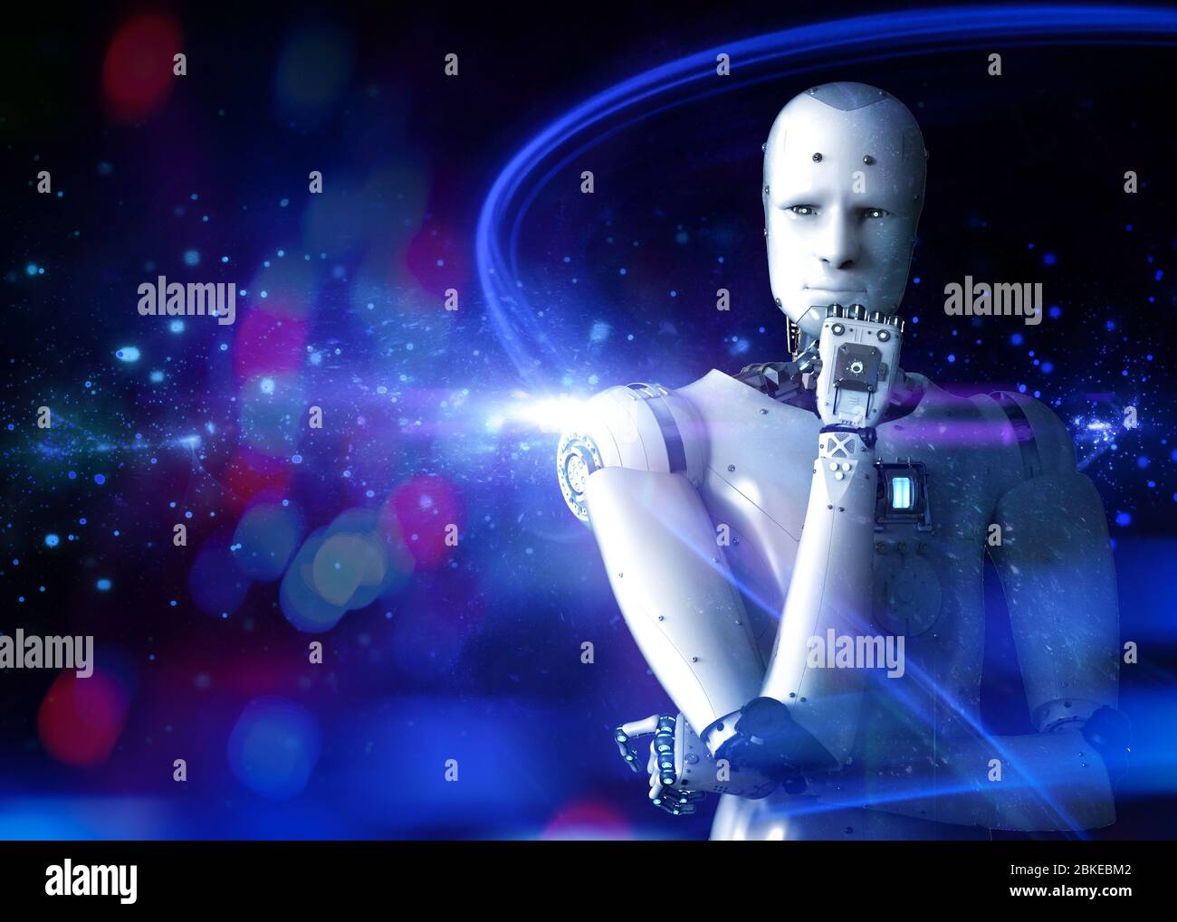 3d rendering ai robot think or compute with shining light Stock Photo ...