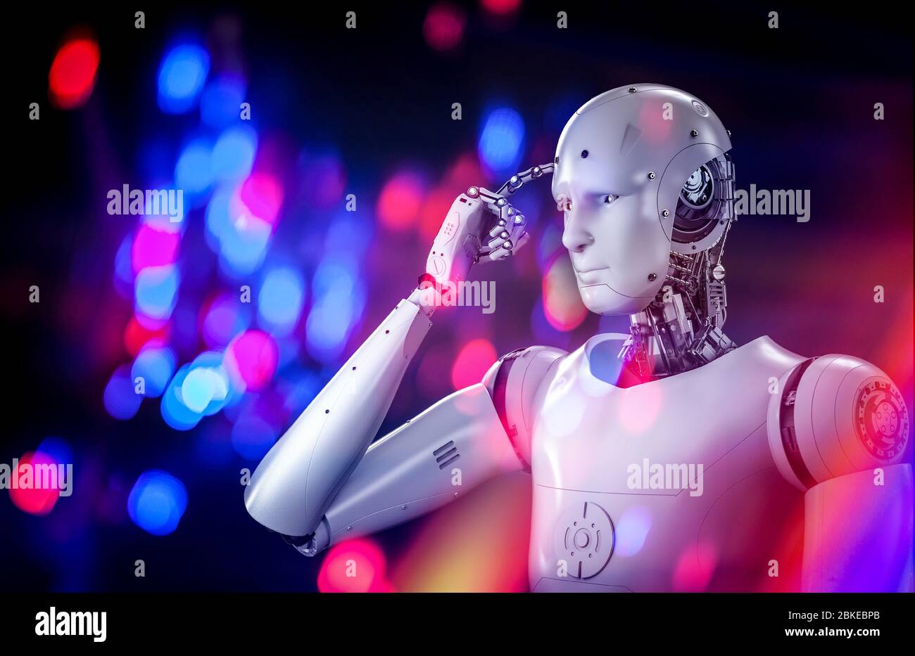 3d rendering ai robot think or compute with shining light Stock Photo ...