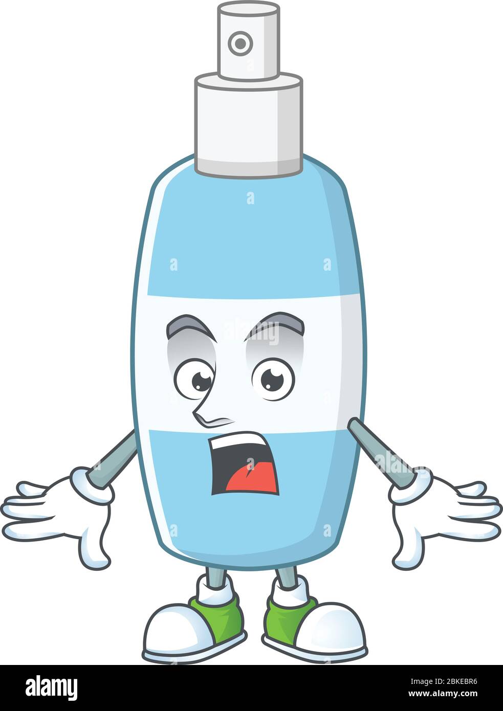 A cartoon design of spray hand sanitizer showing an amazed gesture ...
