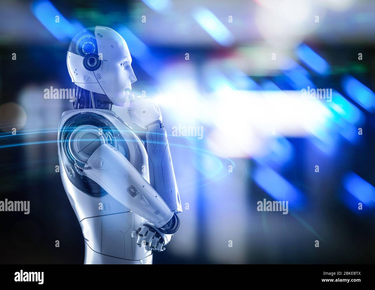 3d rendering ai robot think or compute with shining light Stock Photo - Alamy