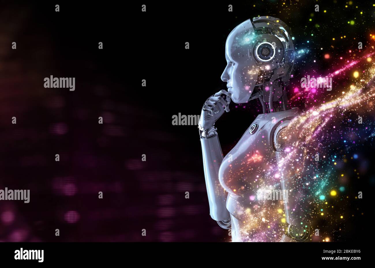 3d rendering ai robot think or compute with shining light Stock Photo - Alamy