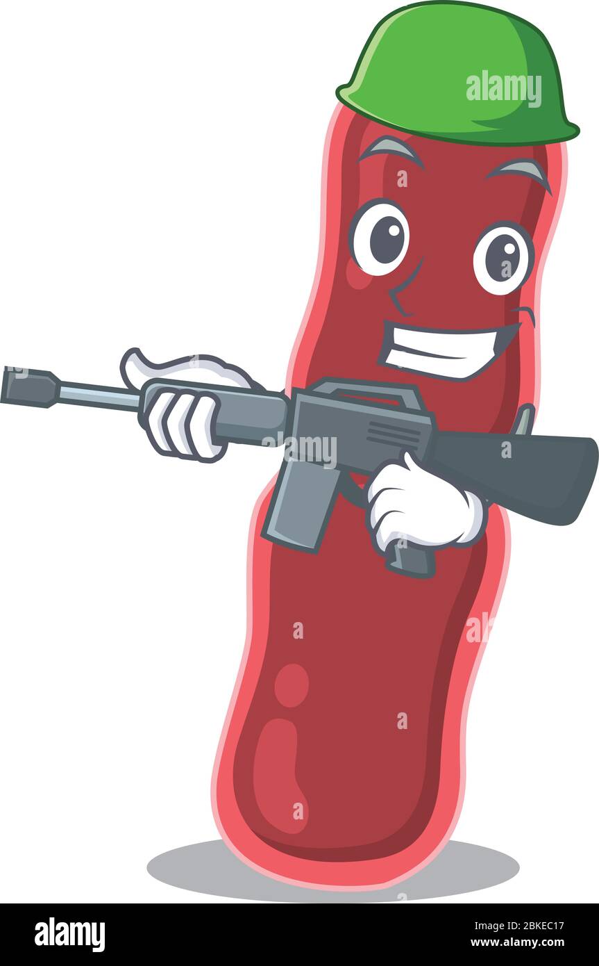 A cartoon picture of bacillus bacteria in Army style with machine gun ...