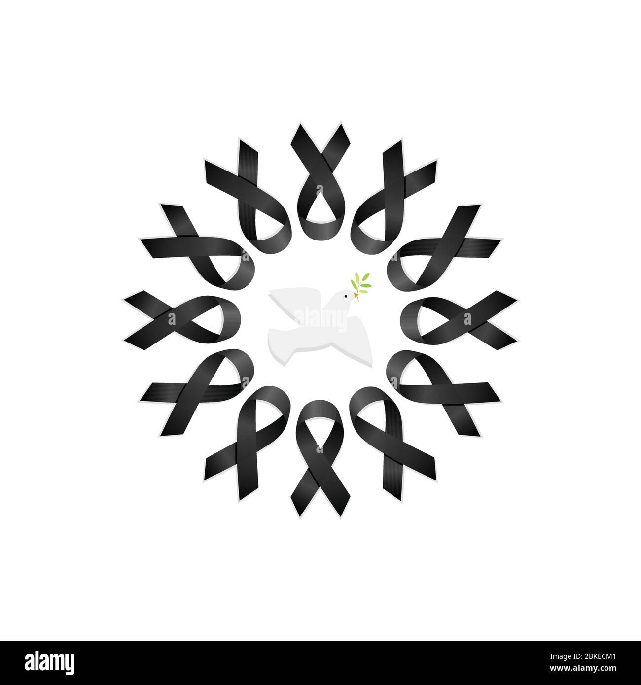 Black ribbon. Wreath with peace dove. Isolated vector illustration ...