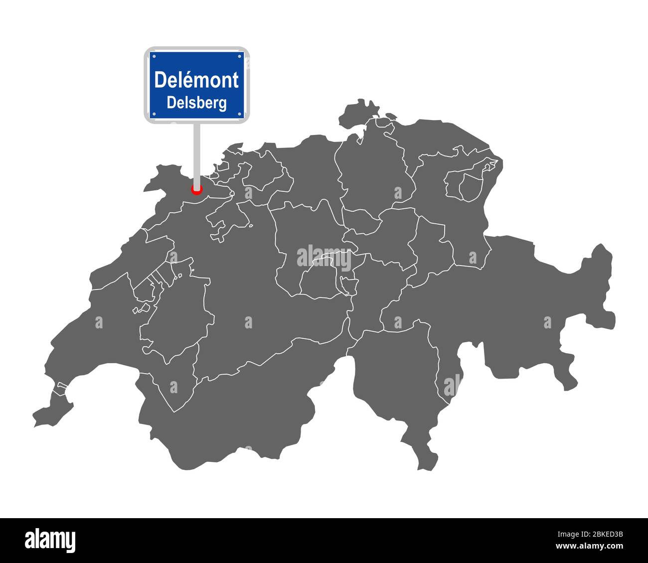 Map of Switzerland with road sign of Delémont Stock Photo - Alamy