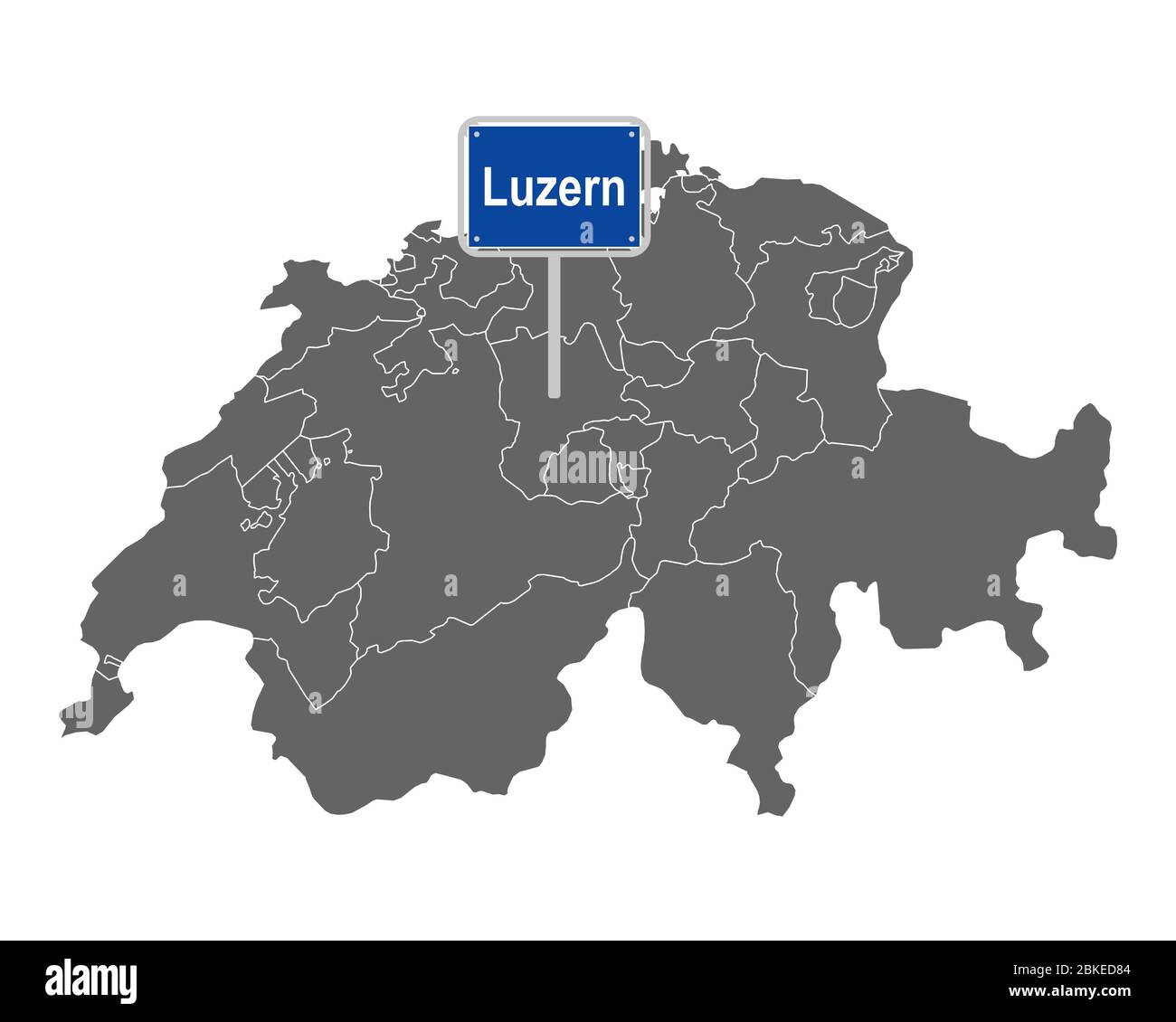 Map of Switzerland with road sign of Luzern Stock Photo - Alamy