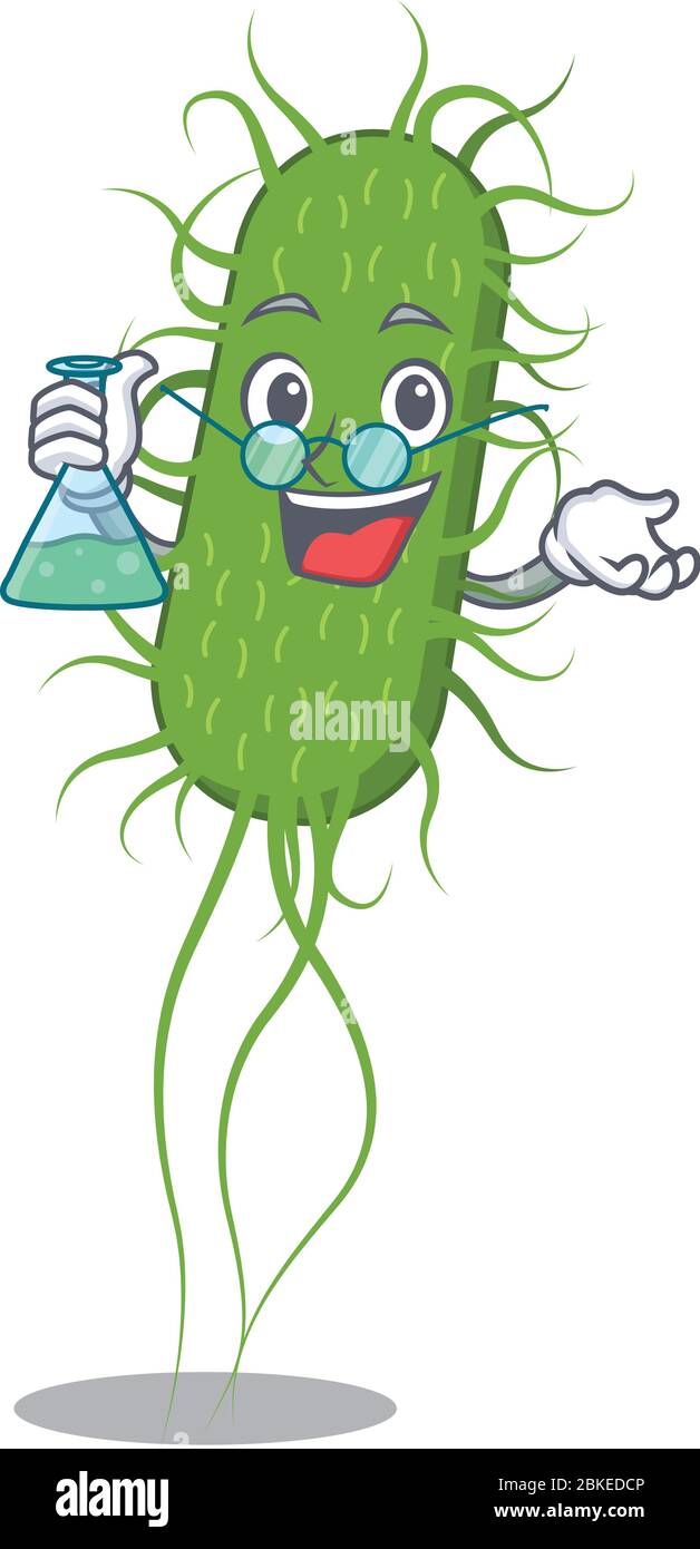 E.coli bacteria smart Professor Cartoon design style working with glass ...