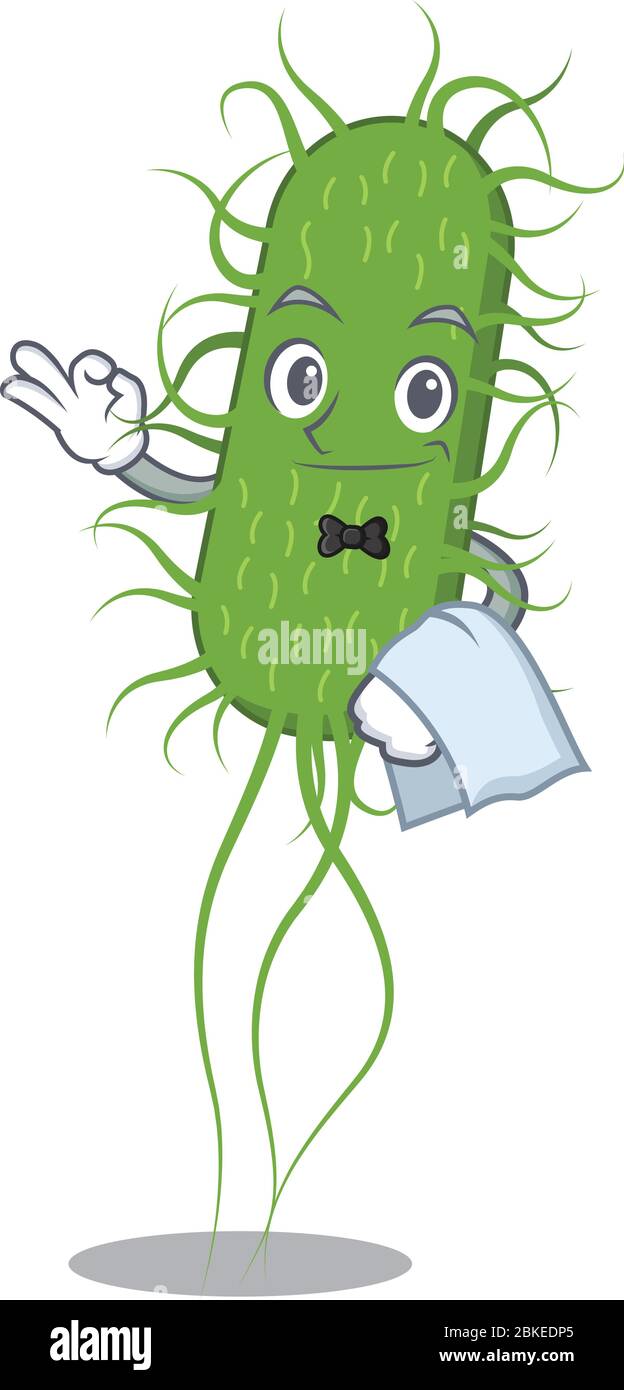 A cartoon character of e.coli bacteria waiter working in the restaurant ...