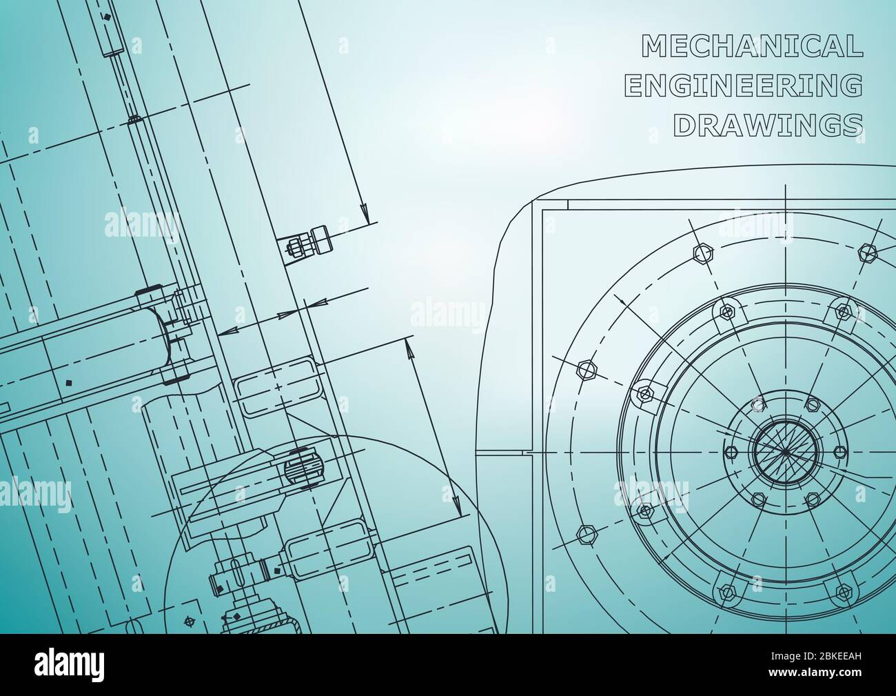 Blueprint. Vector drawing. Mechanical instrument making. Light blue ...