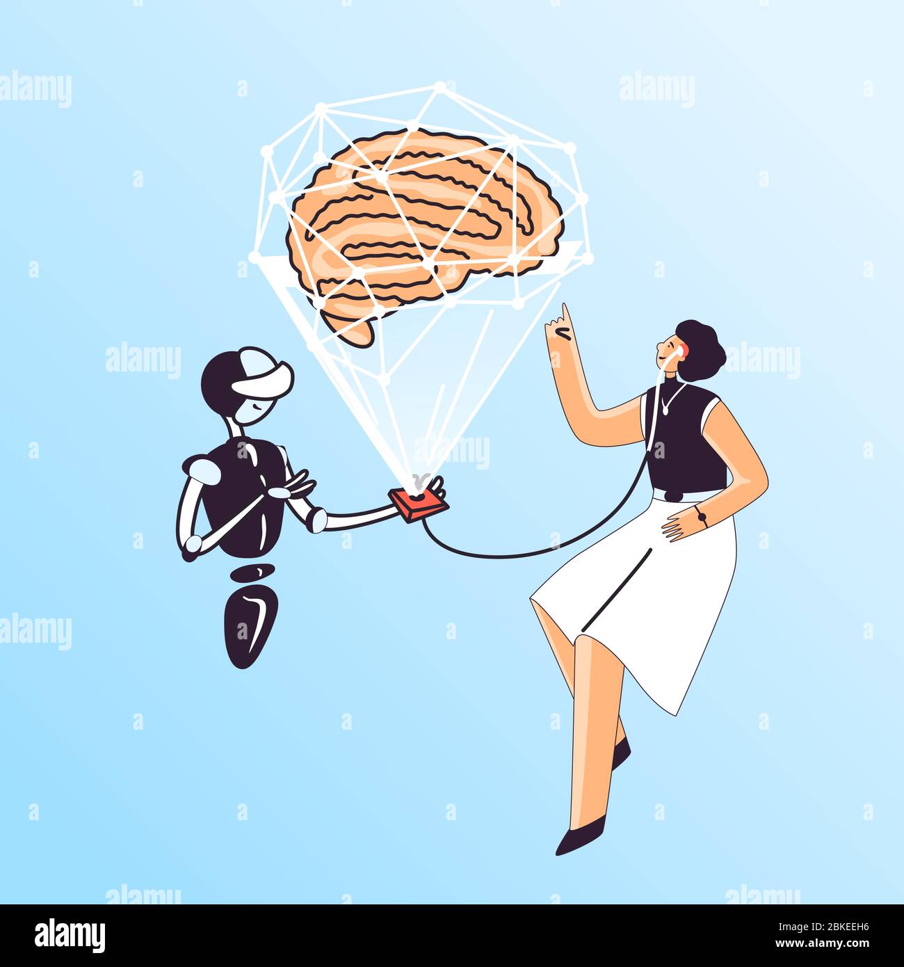 Brain health medical checkup vector illustration - woman with cerebral ...