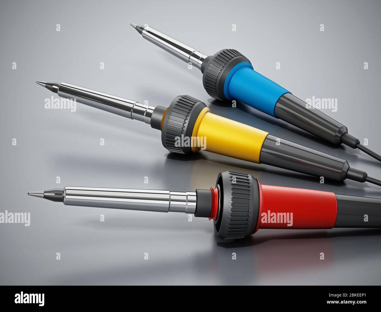 Soldering irons on gray surface. 3D illustration Stock Photo - Alamy