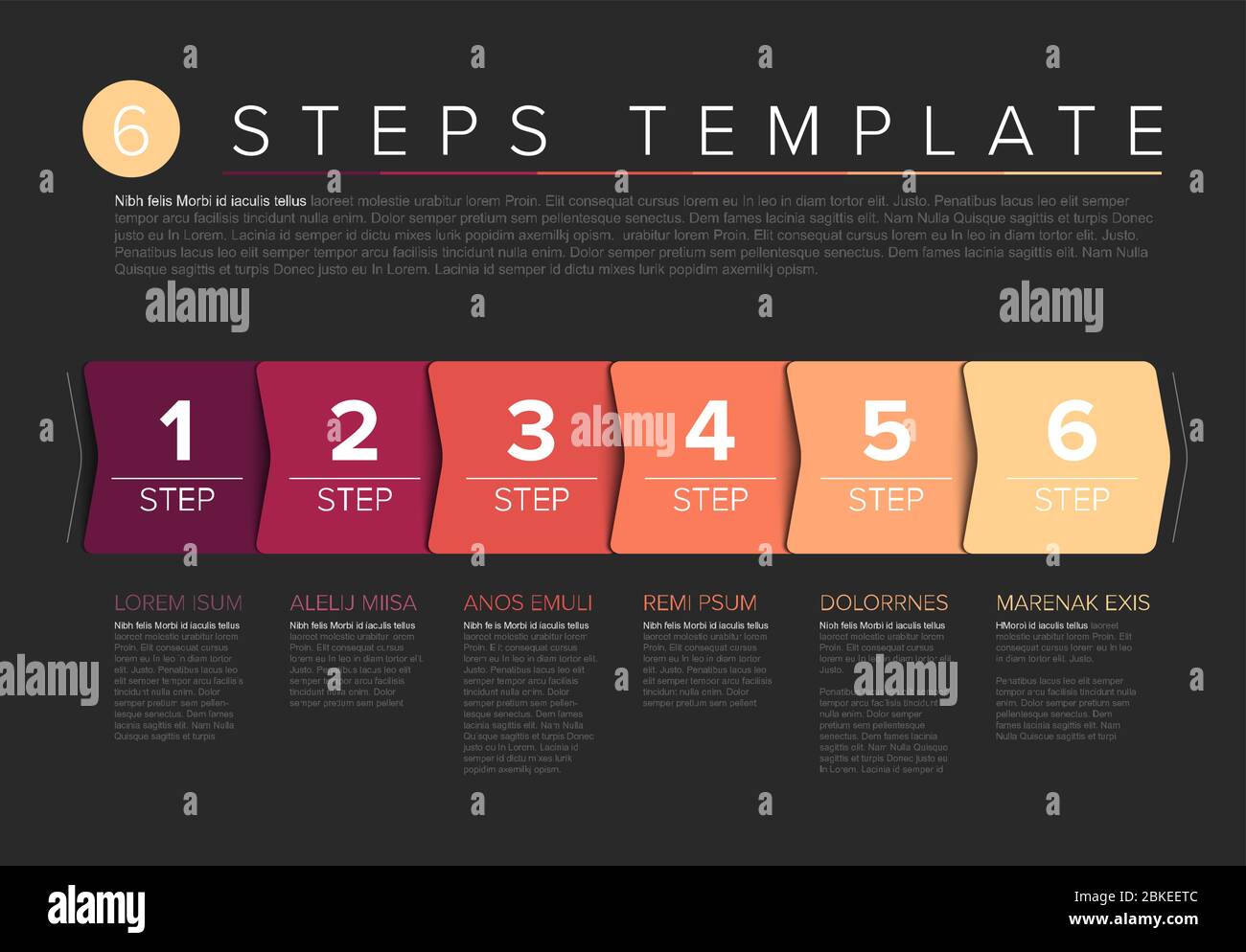 Vector progress steps as arrows template with descriptions - dark red ...