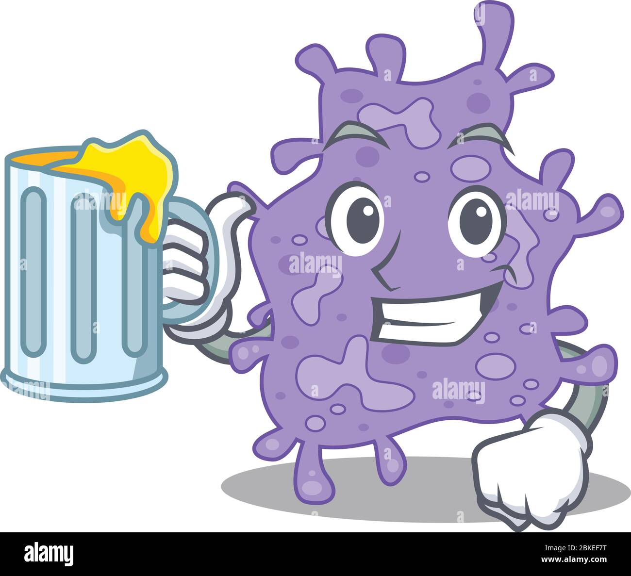 A cartoon concept of staphylococcus aureus rise up a glass of beer ...