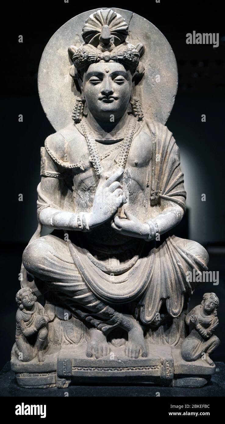 Cross-legged Boddhisattva, Gandhara, Kushan dynasty, 2nd century Stock ...