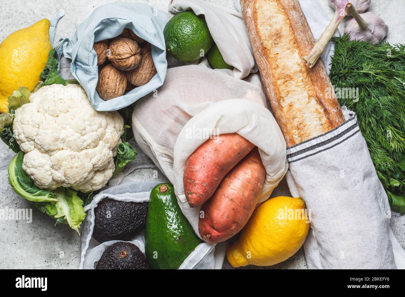 Zero waste concept. Fresh vegetables in cotton eco bags. Plastic free ...