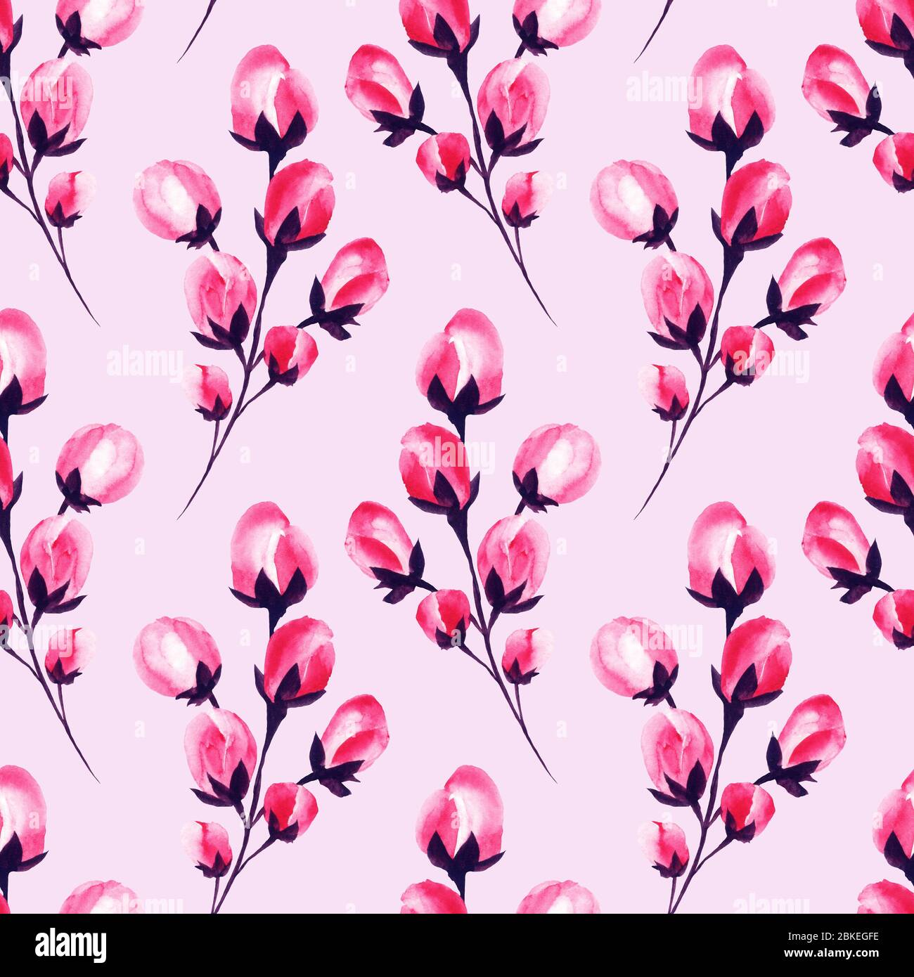Pink sakura flowers pattern background, watercolor floral blossom ...
