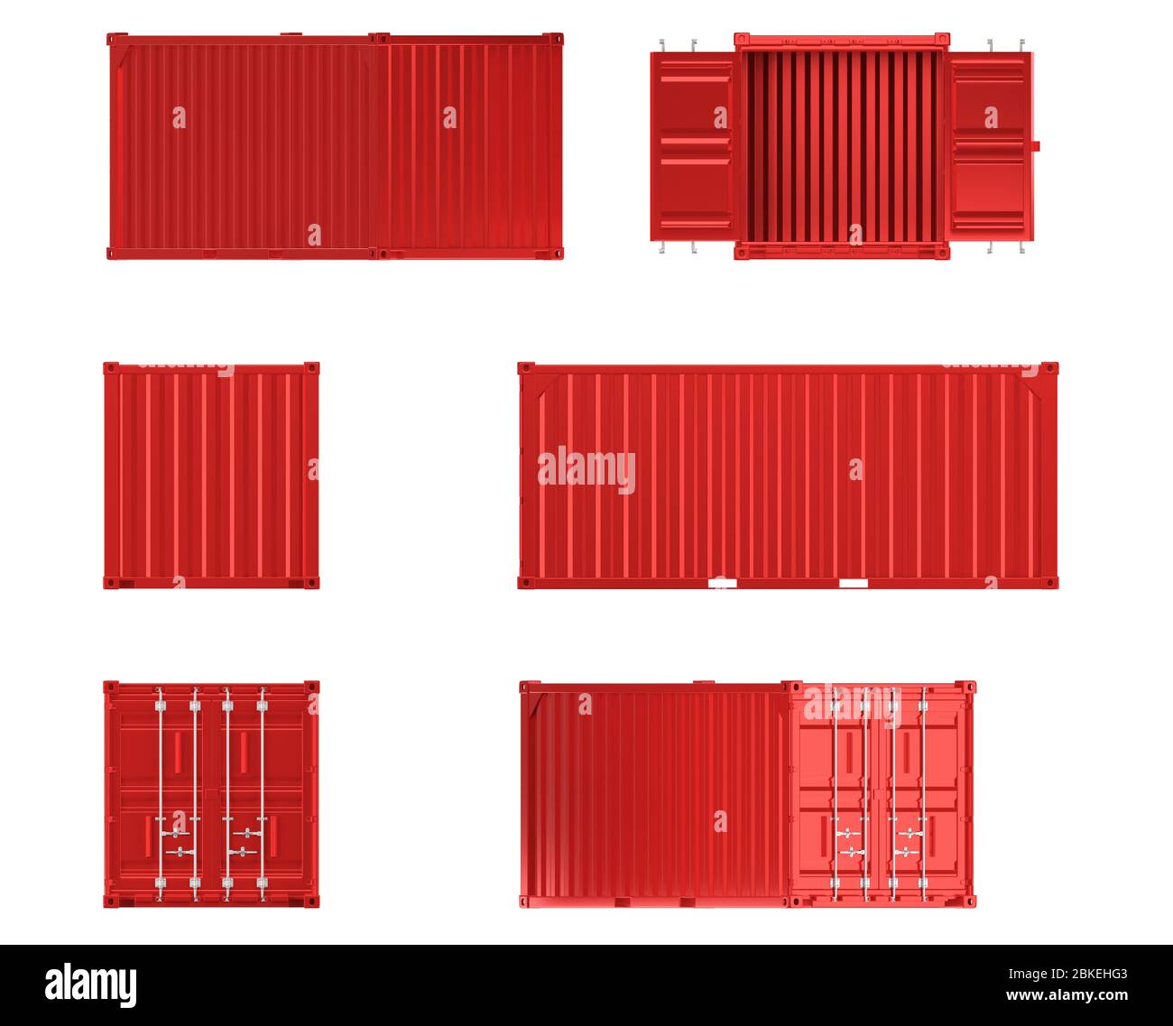 A high quality image of a red 20ft shipping container on a white background with clipping path ...