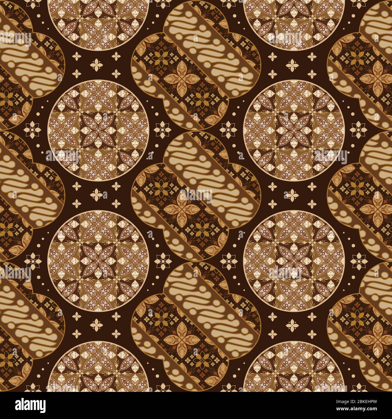 Art work of Javanese batik with beautiful motif and seamless dark brown ...