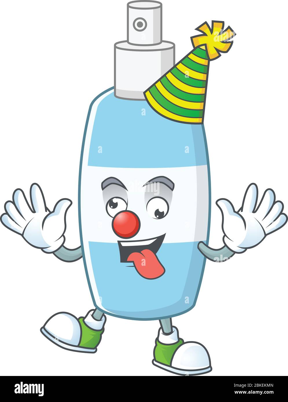 Amusing Clown spray hand sanitizer cartoon character mascot style Stock ...