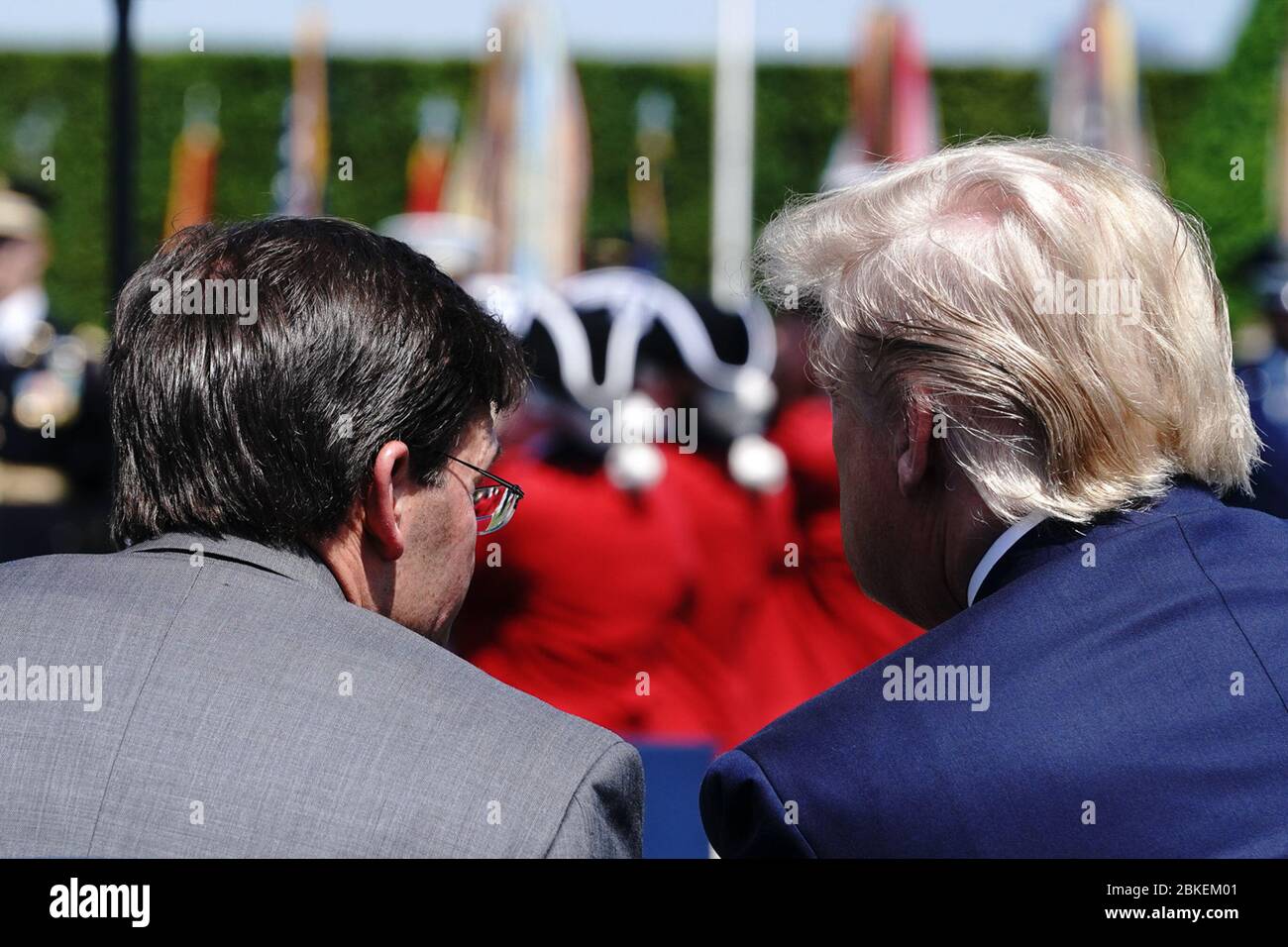 President Donald Trump speaks with Secretary of Defense Mark Esper ...
