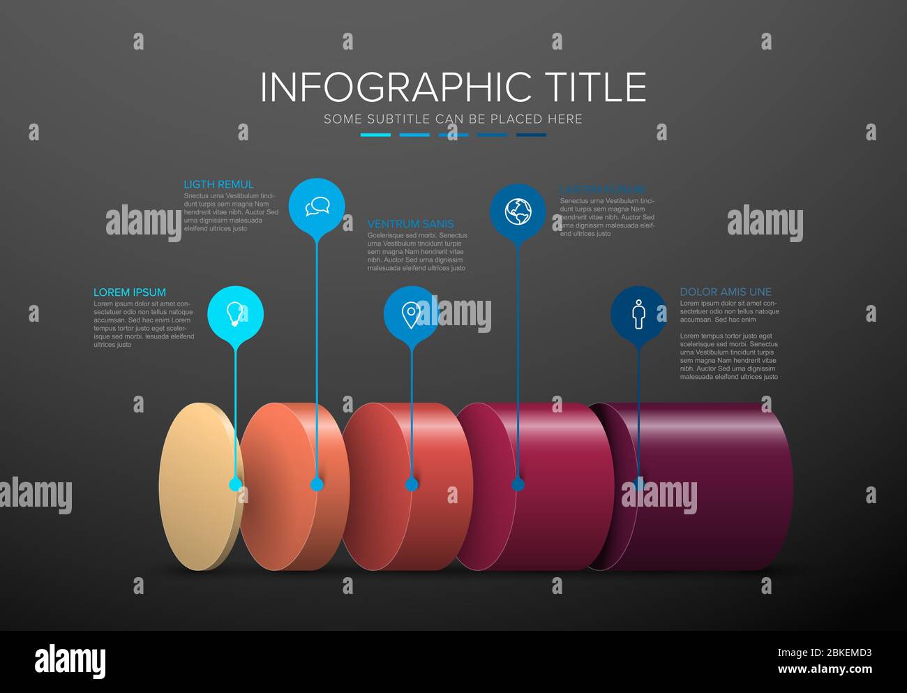 Vector Infographic layers template with five levels for material structure - dark red and blue ...
