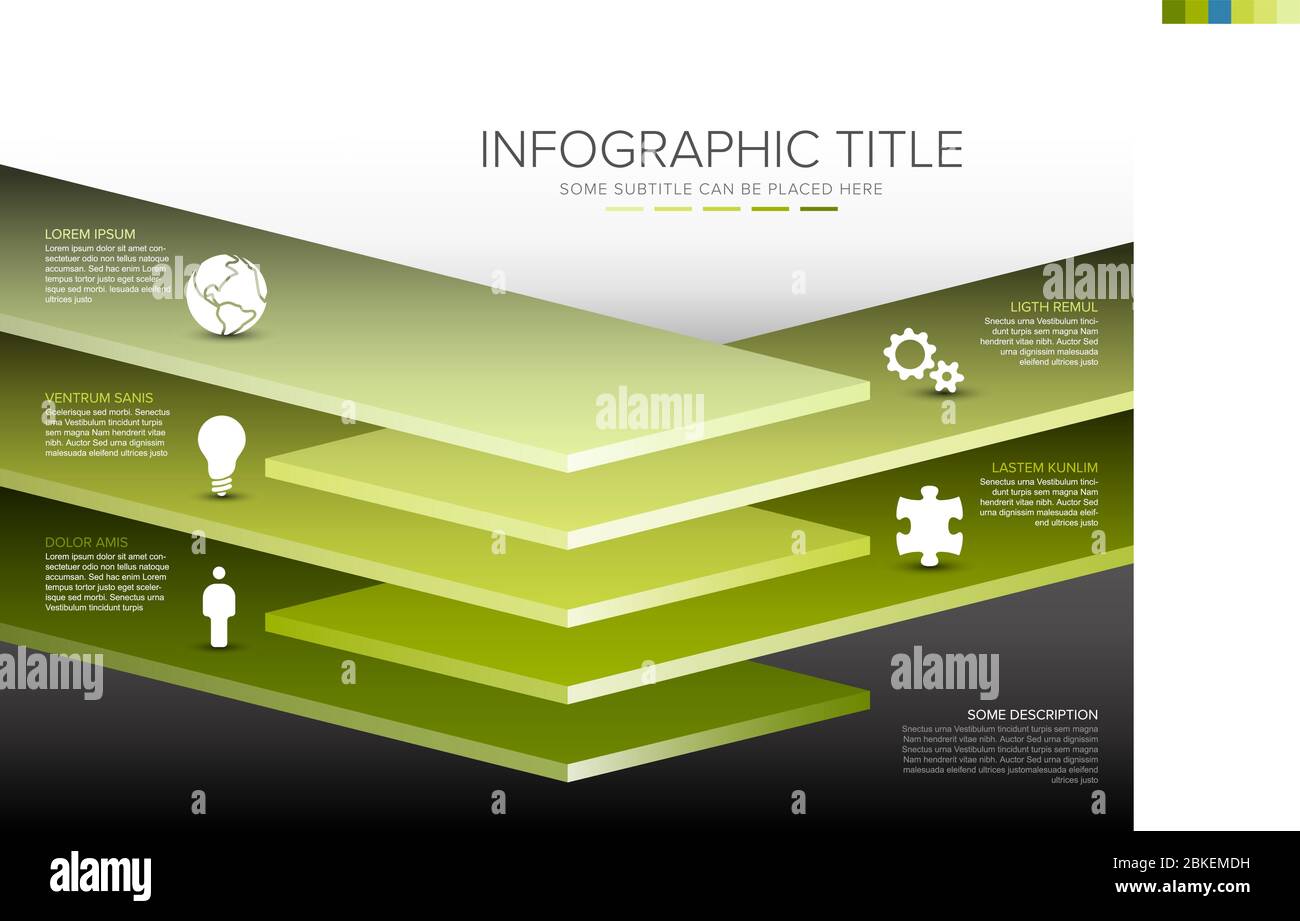 Vector Infographic layers template with five level desks for material structure - green color ...