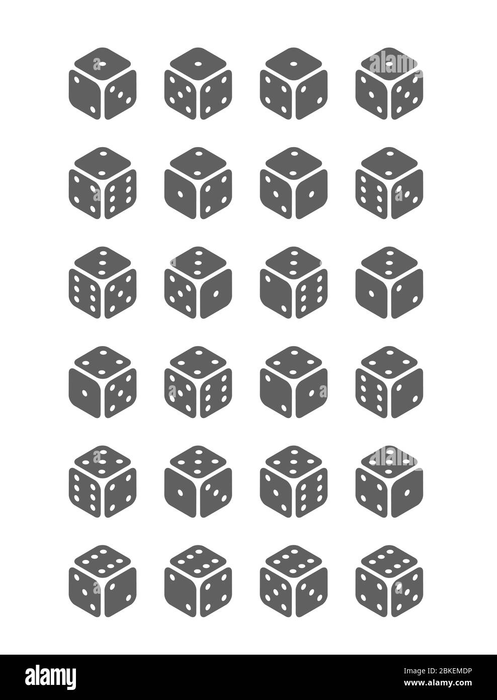 Set of gray game cubes isolated on white background, all possible dice ...