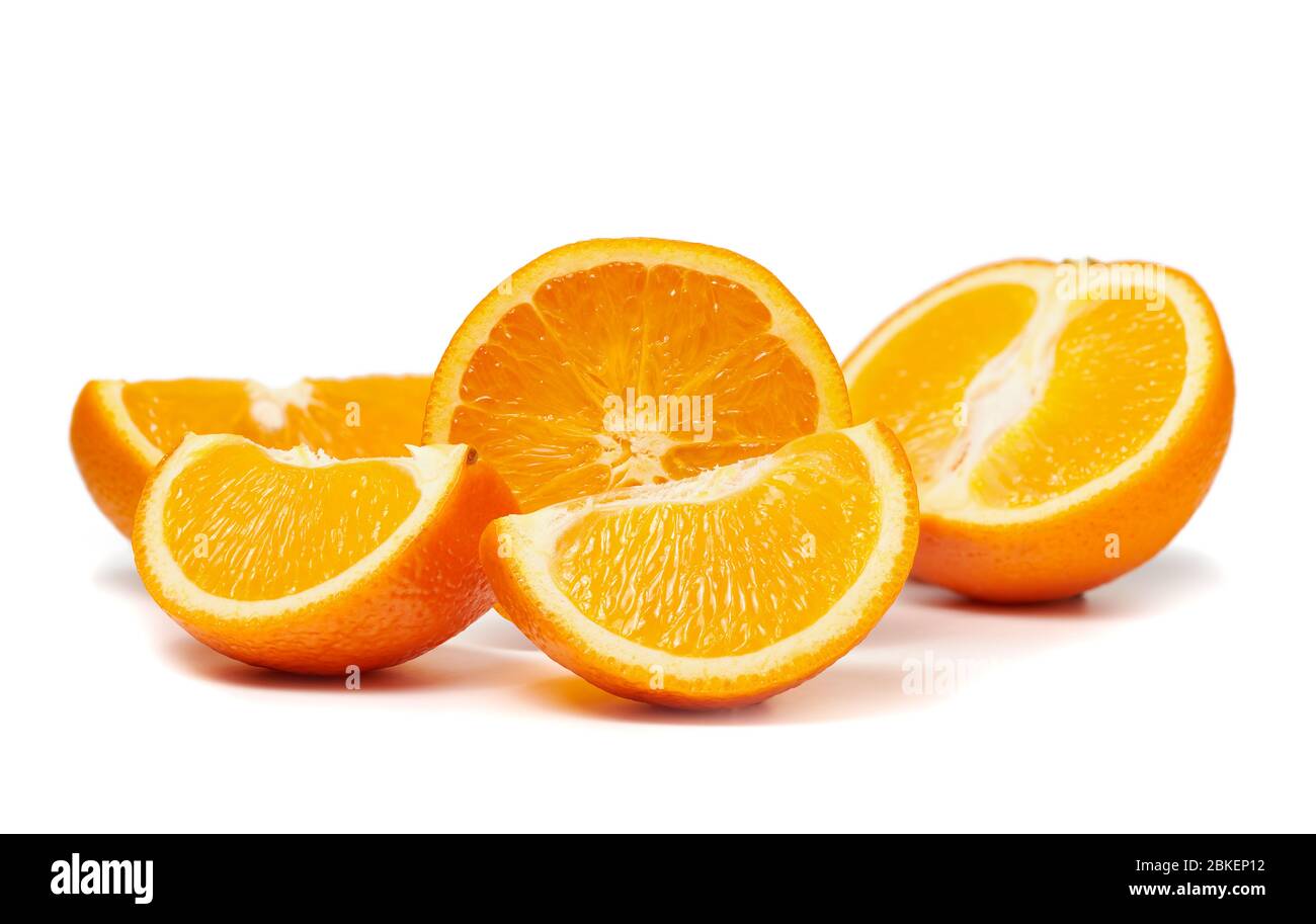 Fresh cut orange fruits macro photo isolated on white background Stock ...