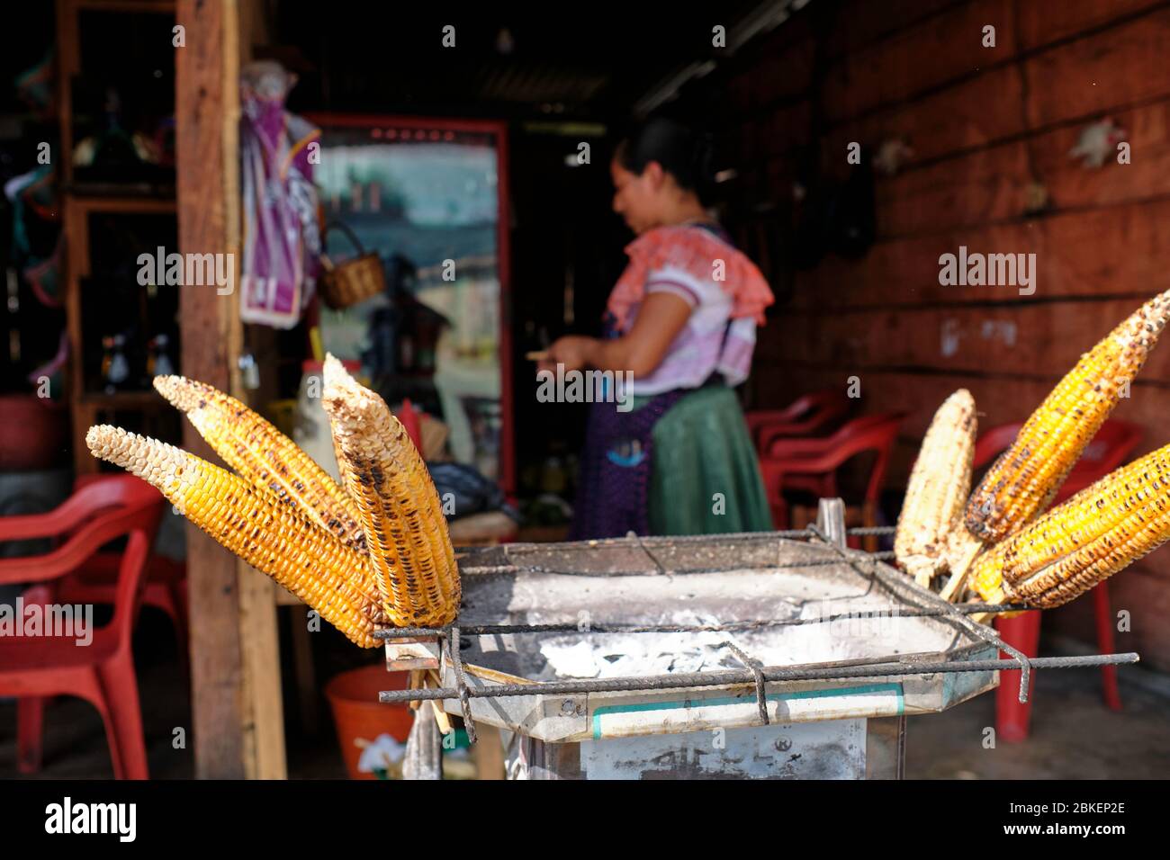 Roasted corn cobs sold at a small roadside food stall in Amatenango del ...