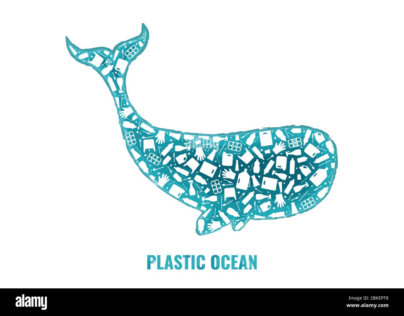 Stop ocean plastic pollution concept illustration. Whale marine mammal ...