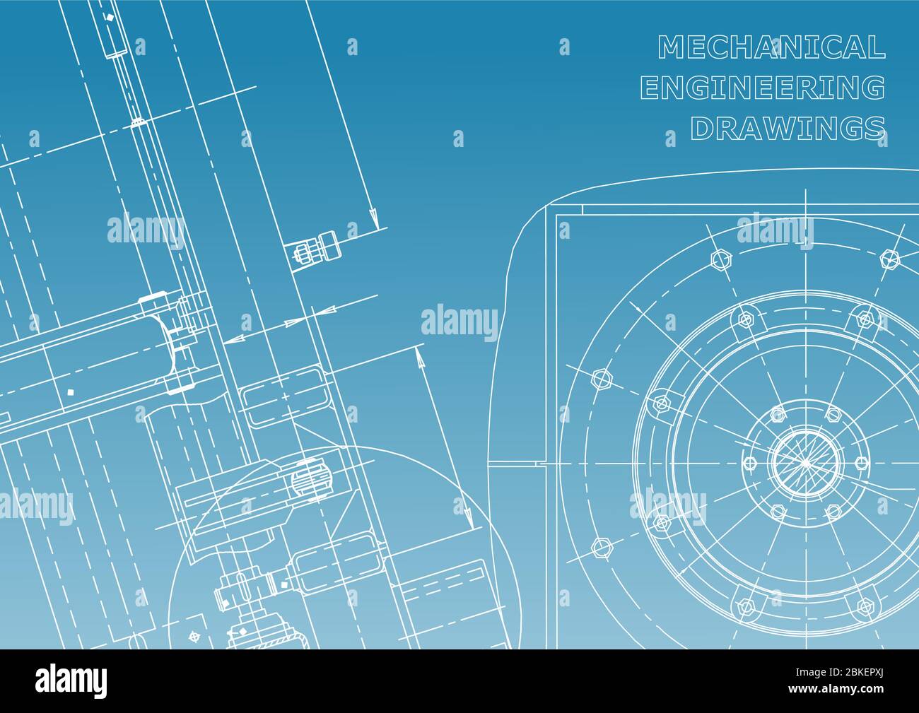Blueprint. Vector drawing. Mechanical instrument making. Blue and white ...