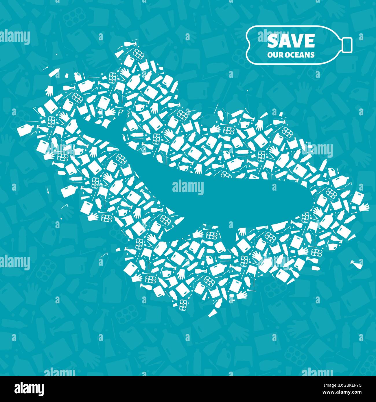 Plastic waste ocean environment problem concept illustration. Whale ...