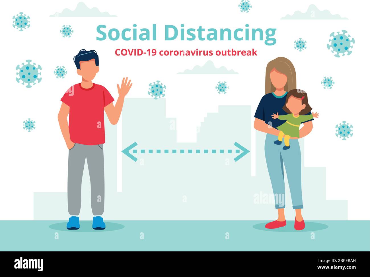 Social distancing concept with people at a distance. Vector ...