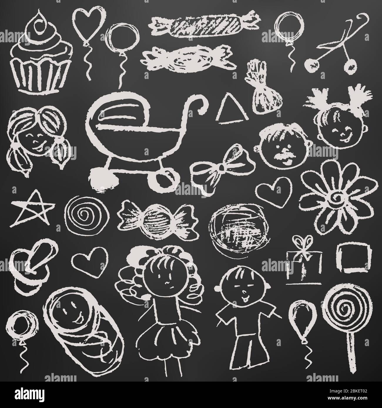 Set elements for your creativity. Children's drawings with white chalk ...