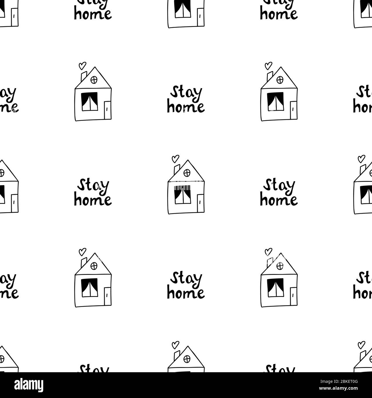 Seamless pattern with stay home lettering and doodle house. Isolated on ...