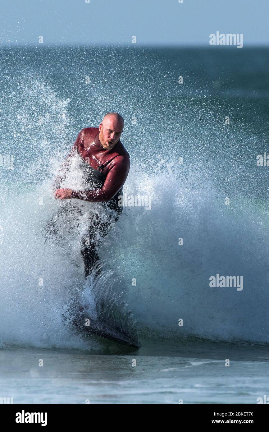 Spectacular surfing action at Fistral in Newquay in Cornwall Stock ...