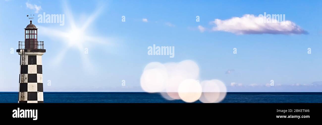 Panoramic View of the Ocean with a Lighthouse and Blue Sky Stock Photo ...
