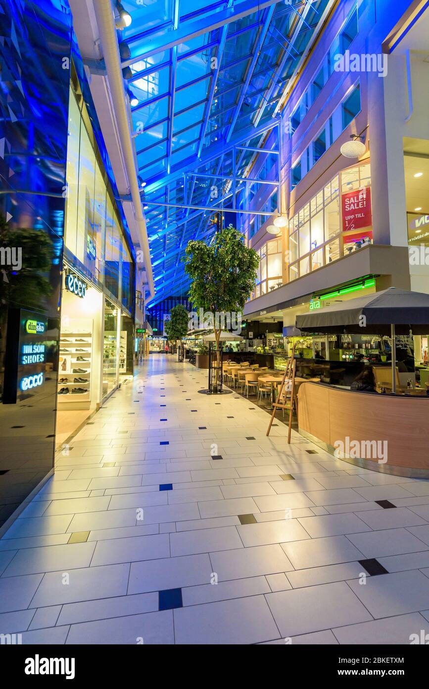 Interior of the Solna Centrum shopping centre empty at night after ...