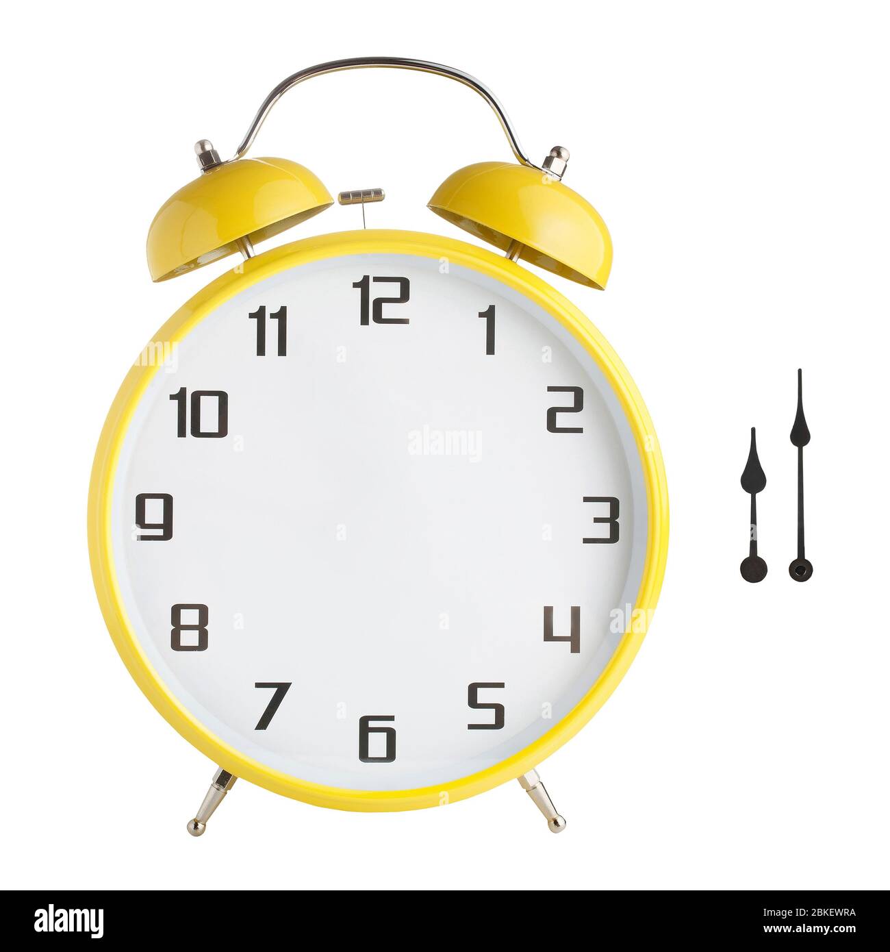 Alarm clock with no hands. Hour and minute hands separated. Isolated on ... Alarm clock with no hands. Hour and minute hands separated. Isolated on ...