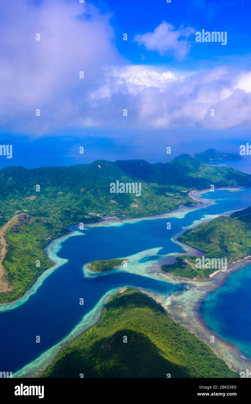 Aerial view of the paradise coast of Busuanga island with beautiful ...