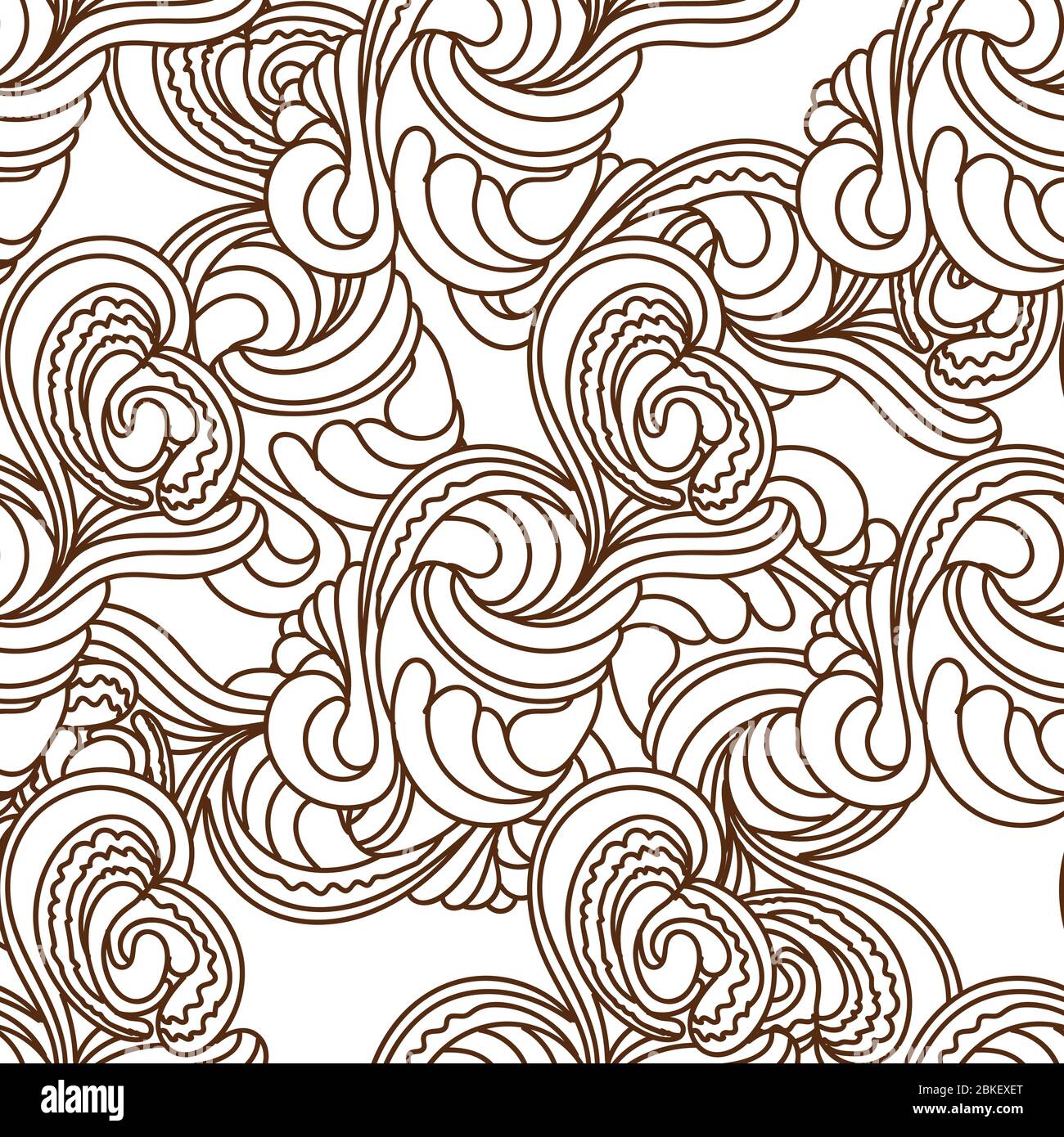 Zentangle wavy seamless pattern. Doodle black and white flower ornament ...