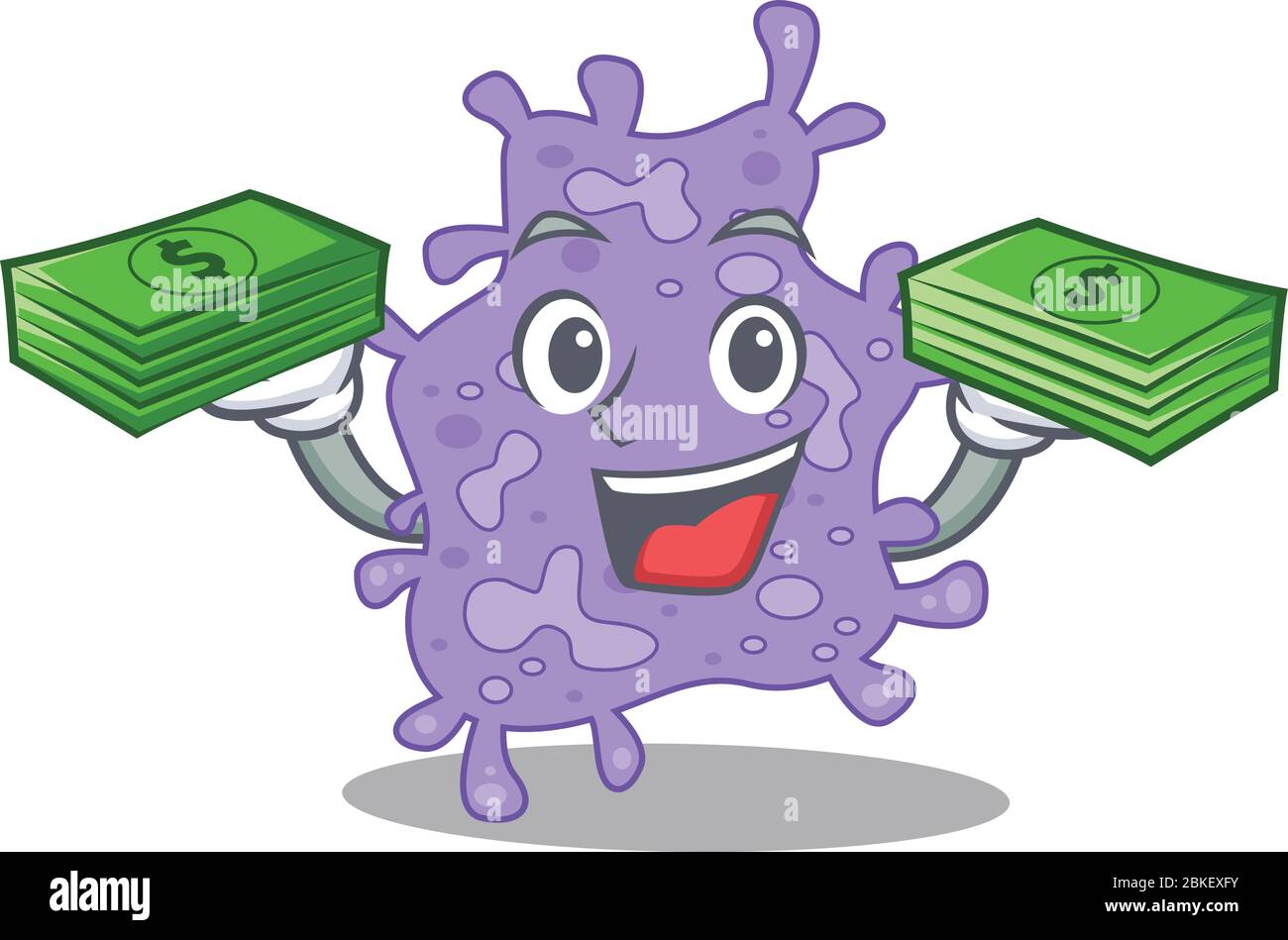A wealthy staphylococcus aureus cartoon character having money on hands ...