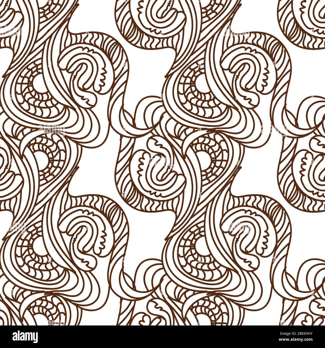 Zentangle wavy seamless pattern. Doodle black and white flower ornament ...