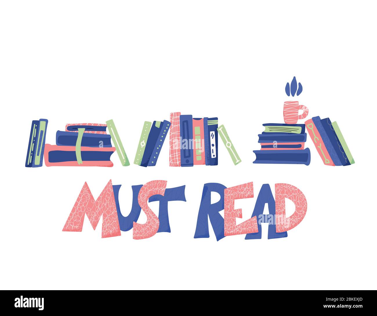 Must read text emblem. Stylized lettering with books. Hand drawn quote ...