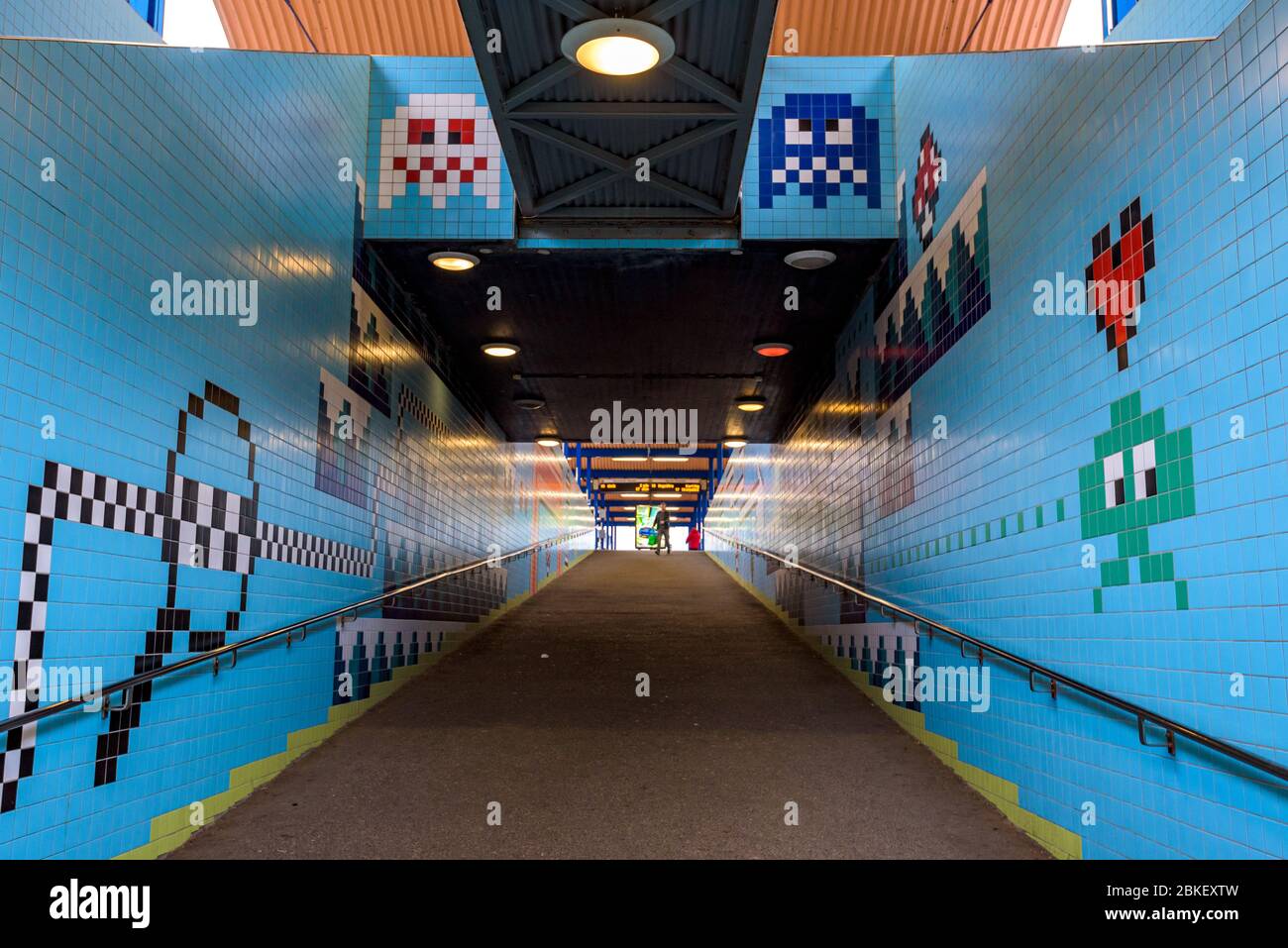 Stockholm, Sweden. Thorildsplan station - 8-bit games themed subway ...