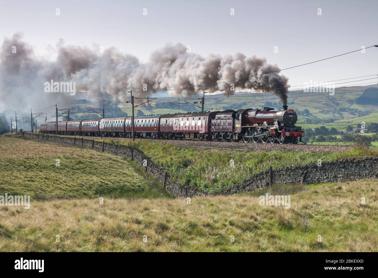 LMS Steam locomotive 5690 Leander passing Scout Green, Cumbria on the ...