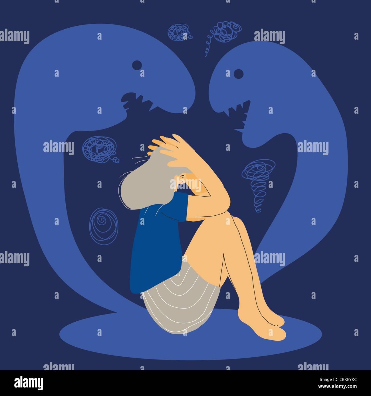 Phobia or fear. Mental disorder. Psychological problems. Girl scared by ...