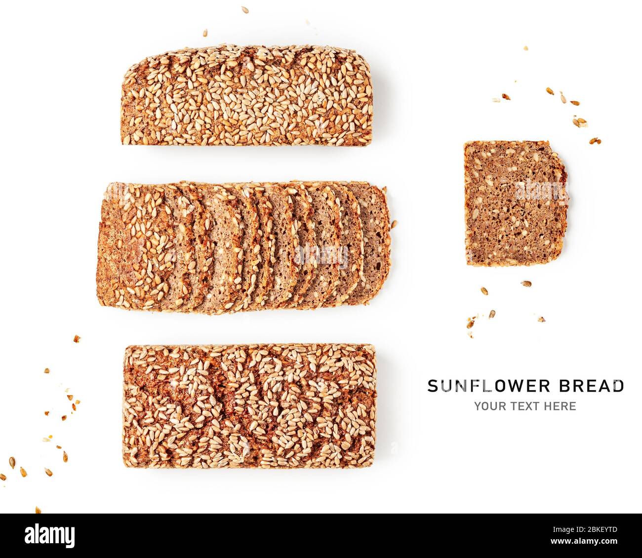 Fresh bread creative layout isolated on white background. Sliced whole ...