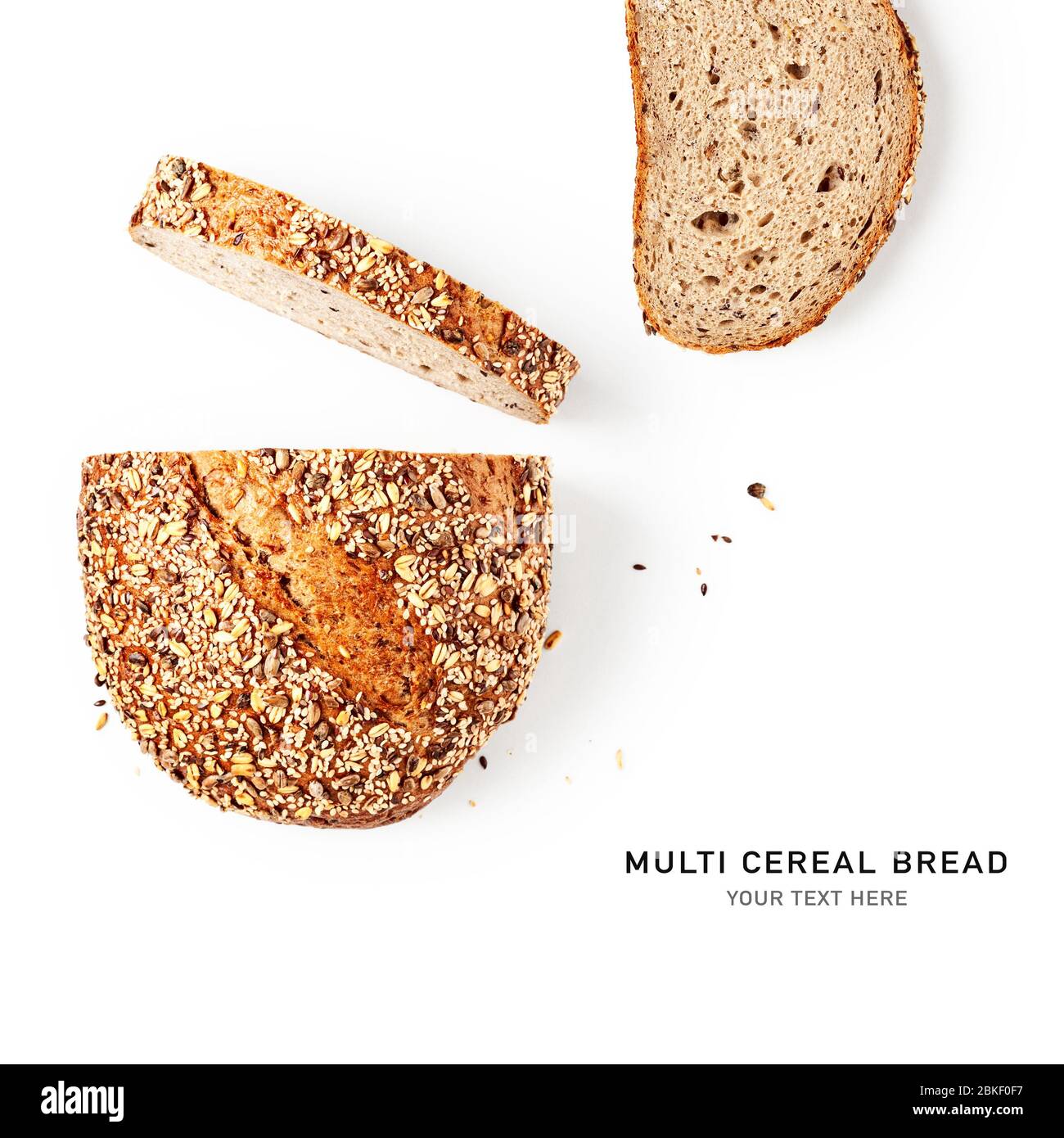 Fresh bread creative layout isolated on white background. Sliced multi ...