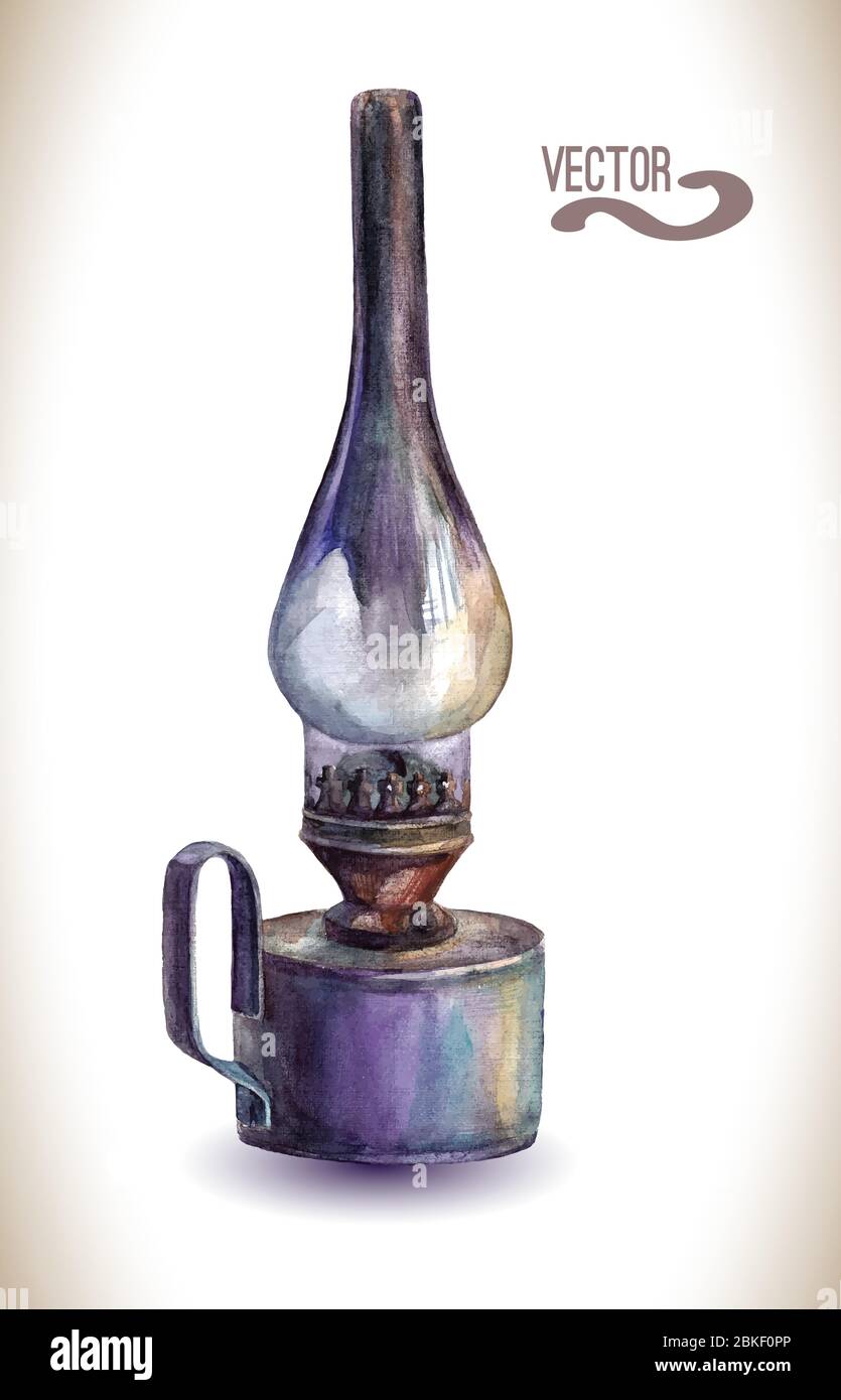 Watercolor Kerosene Lamp Vintage Lantern Stock Vector Image And Art Alamy