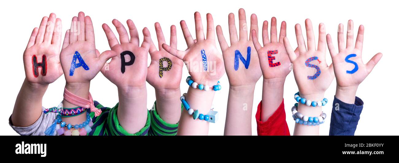 Children Hands Building Word Happiness, Isolated Background Stock Photo ...